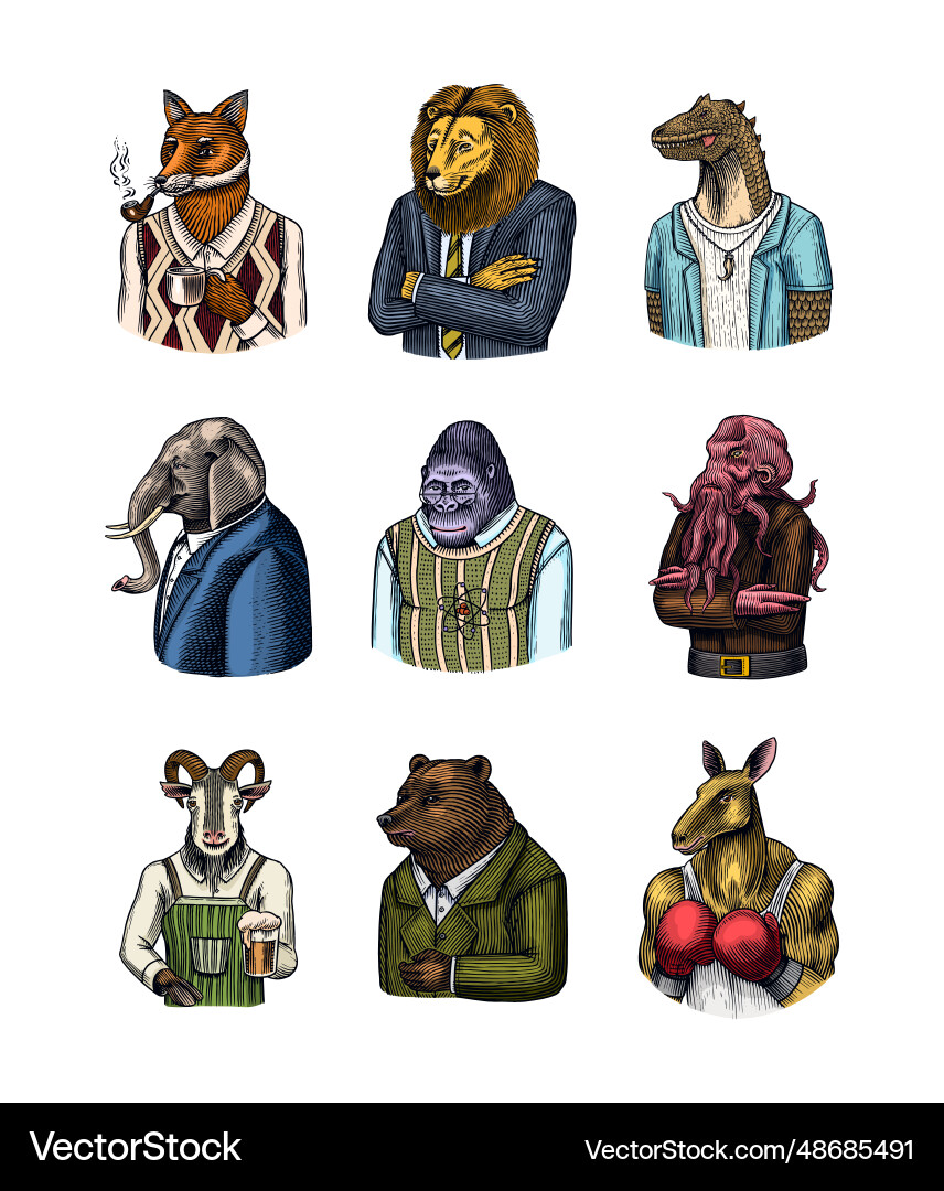 Grizzly bear octopus t-rex dinosaur elephant Vector Image