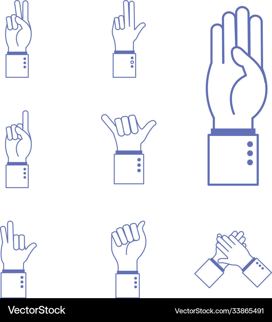 Hand sign language alphabet line and fill style Vector Image