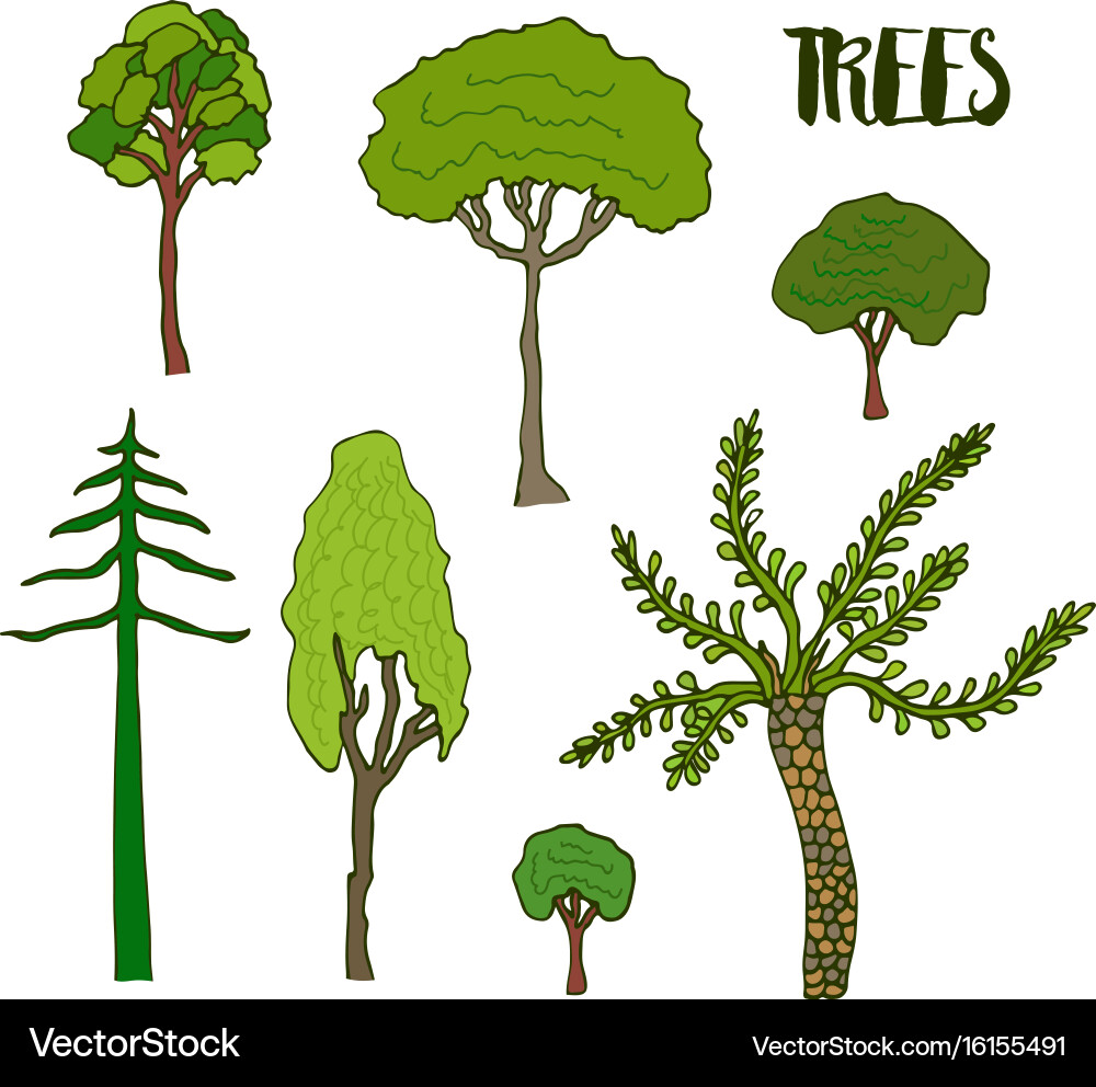 Hand sketch trees set collection of tree Vector Image