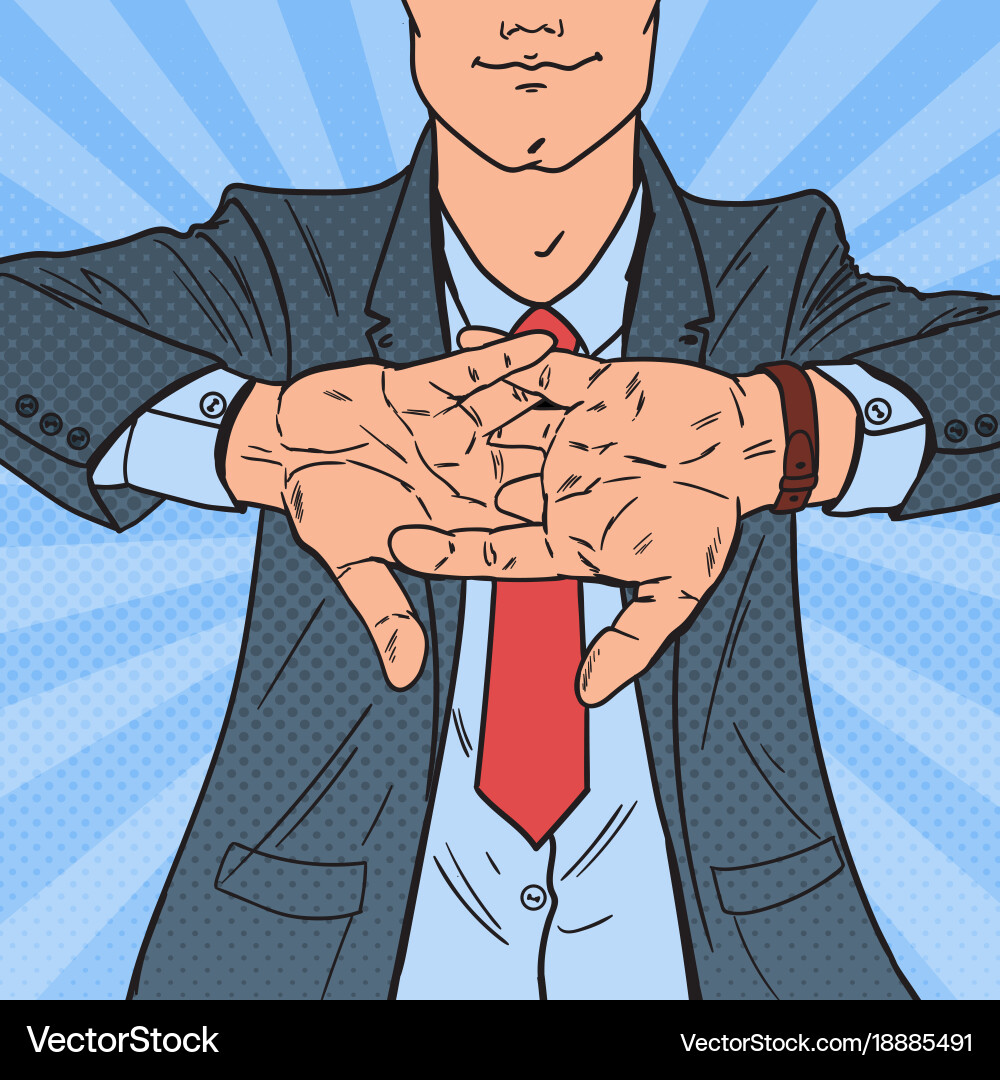 Pop art successful businessman rubbing his hands Vector Image