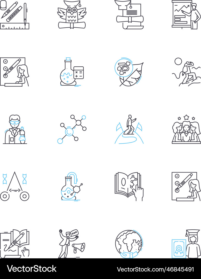 Seminary items linear icons set bible cross Vector Image