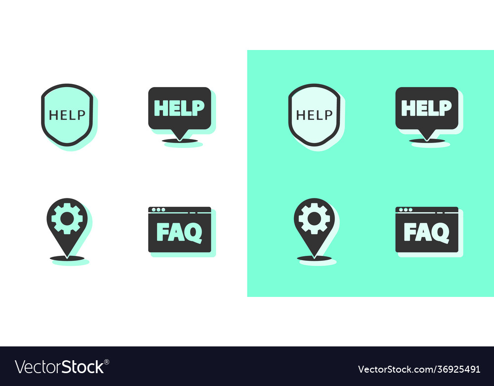 Set browser faq shield with text help location Vector Image