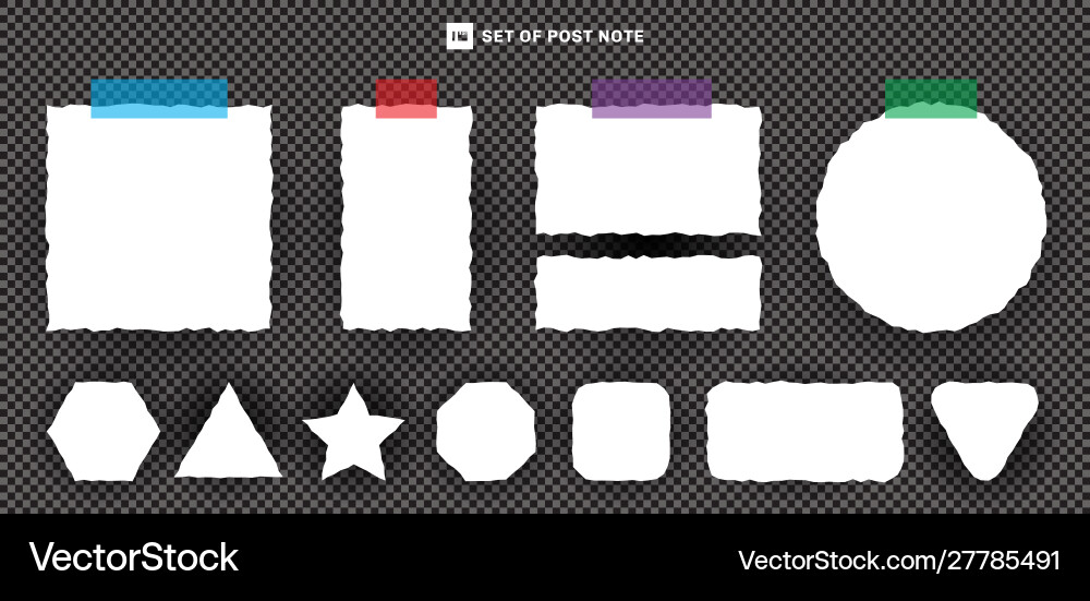 Set paper torn sheets with tape on transparent Vector Image