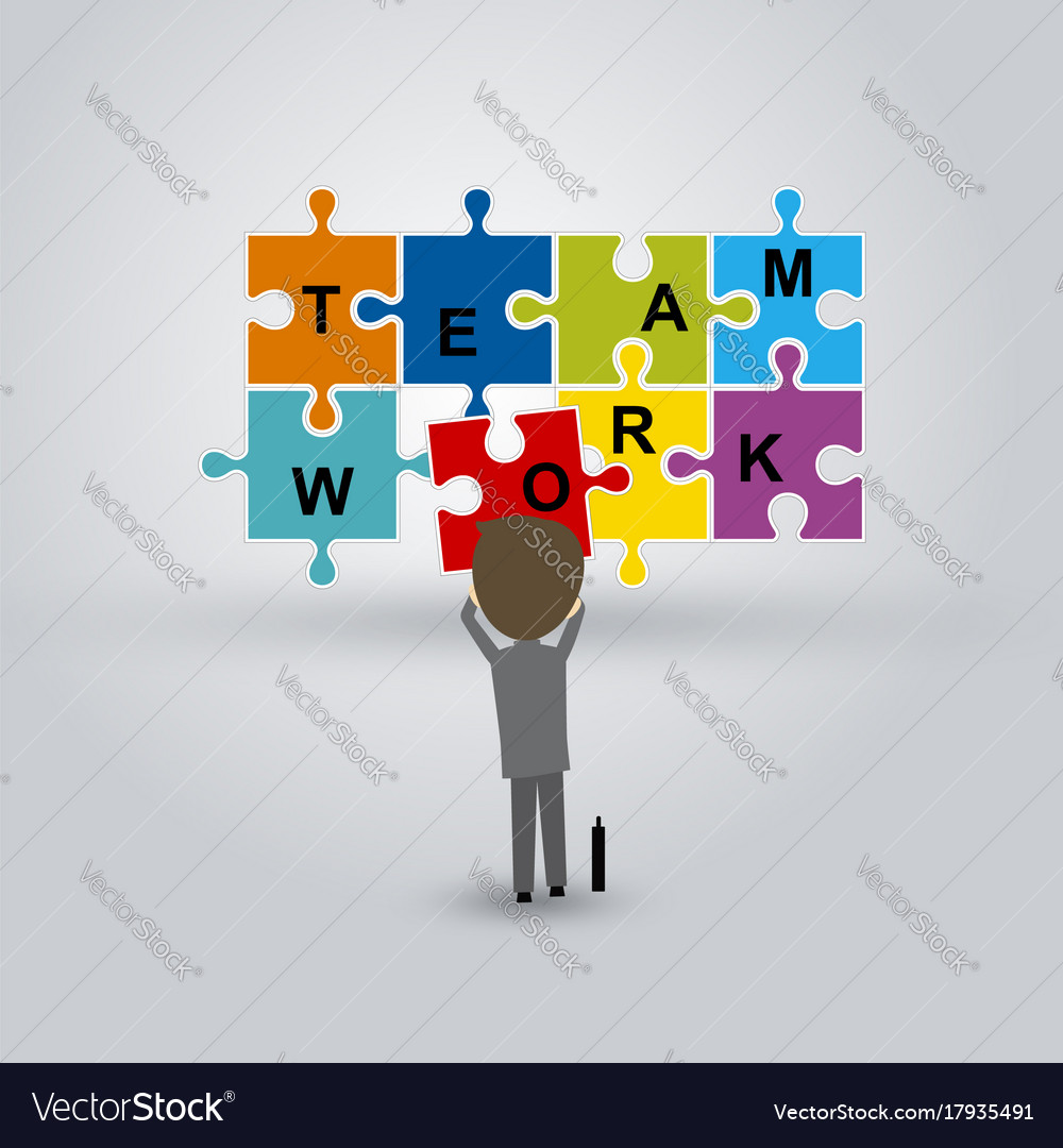 Teamwork concept businessman and jigsaw puzzle Vector Image Teamwork concept businessman and jigsaw puzzle Vector Image