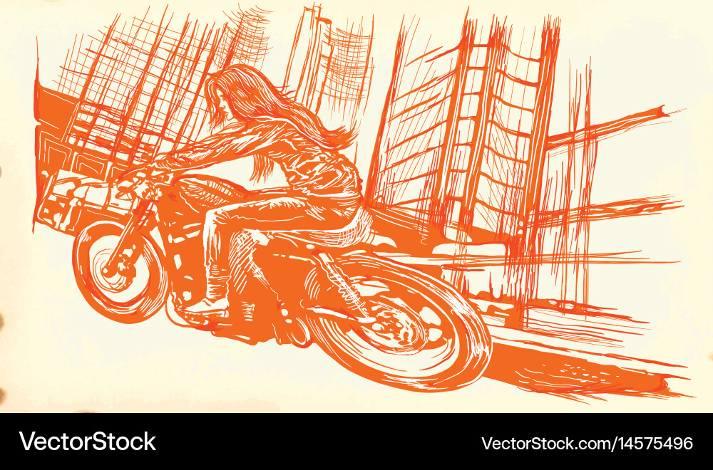 An woman riding motorcycle hand drawn Royalty Free Vector