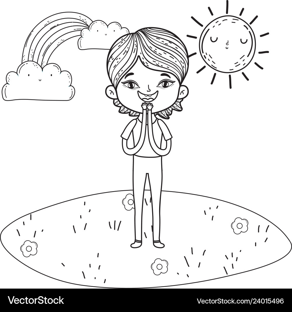 Cute little boy in landscape Royalty Free Vector Image