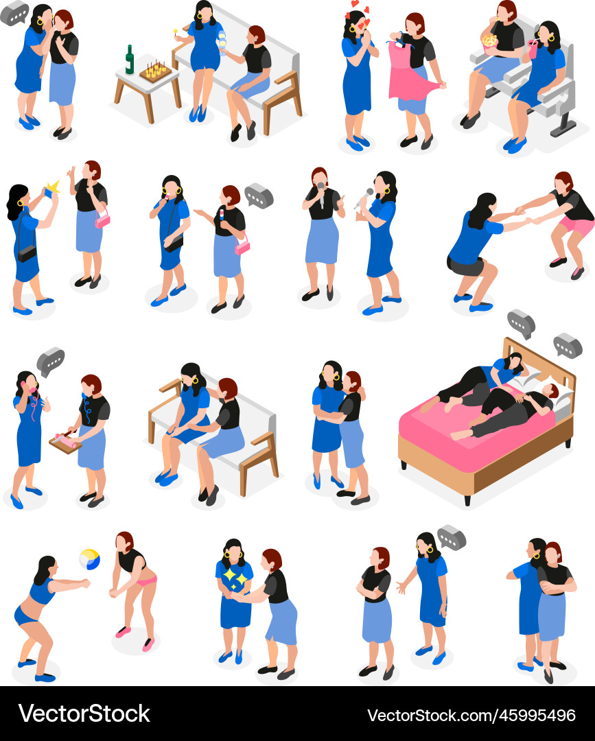 Female friends isometric icon set Royalty Free Vector Image