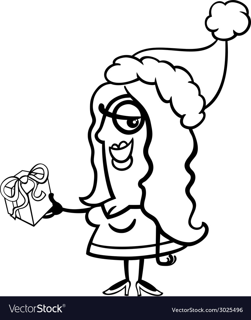Girl Santa Cartoon Coloring Page Royalty Free Vector Image