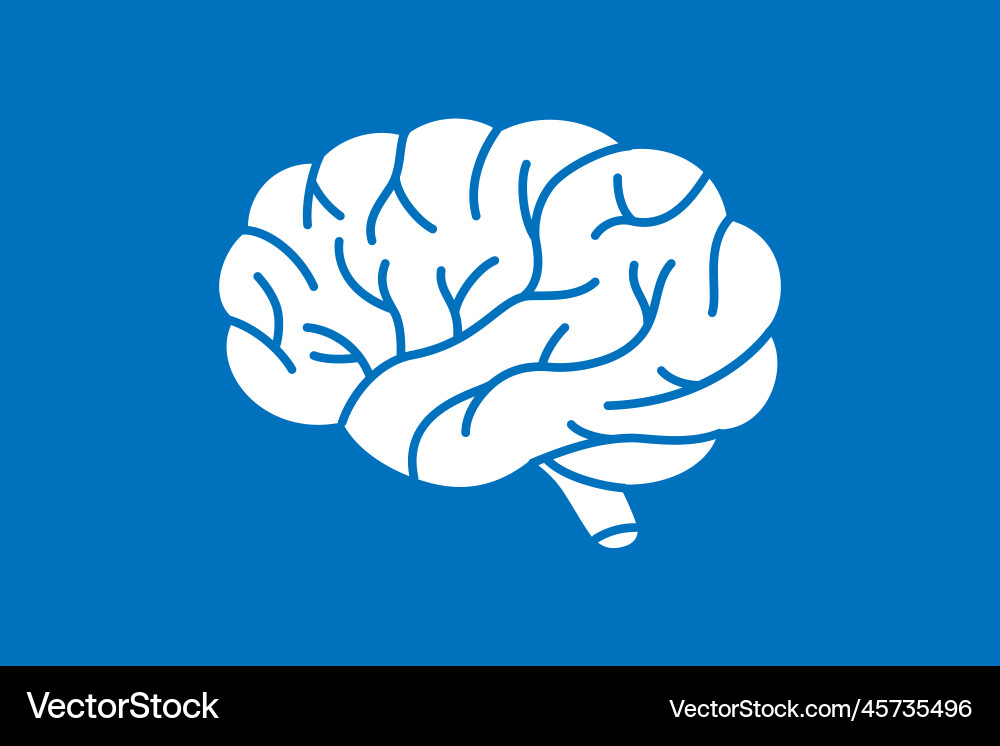 Human brain symbol isolated on blue background Vector Image