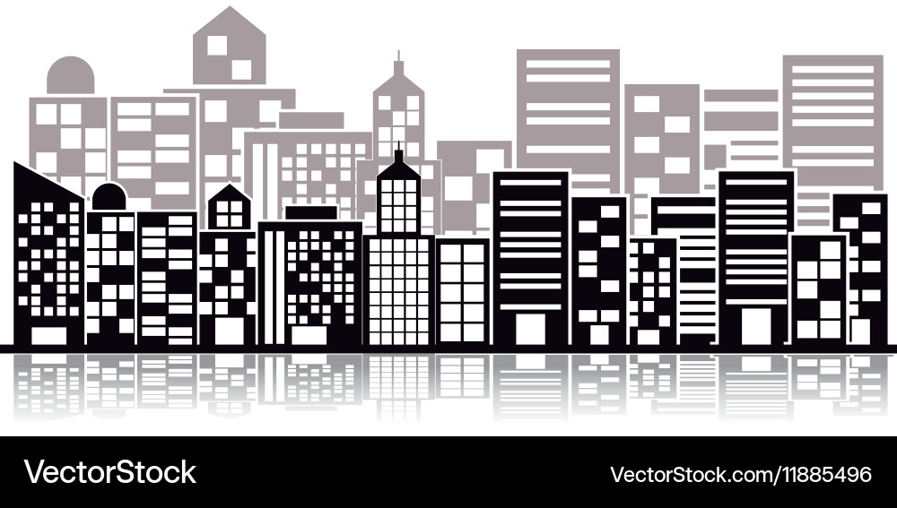 Monochrome building and city scene Royalty Free Vector Image