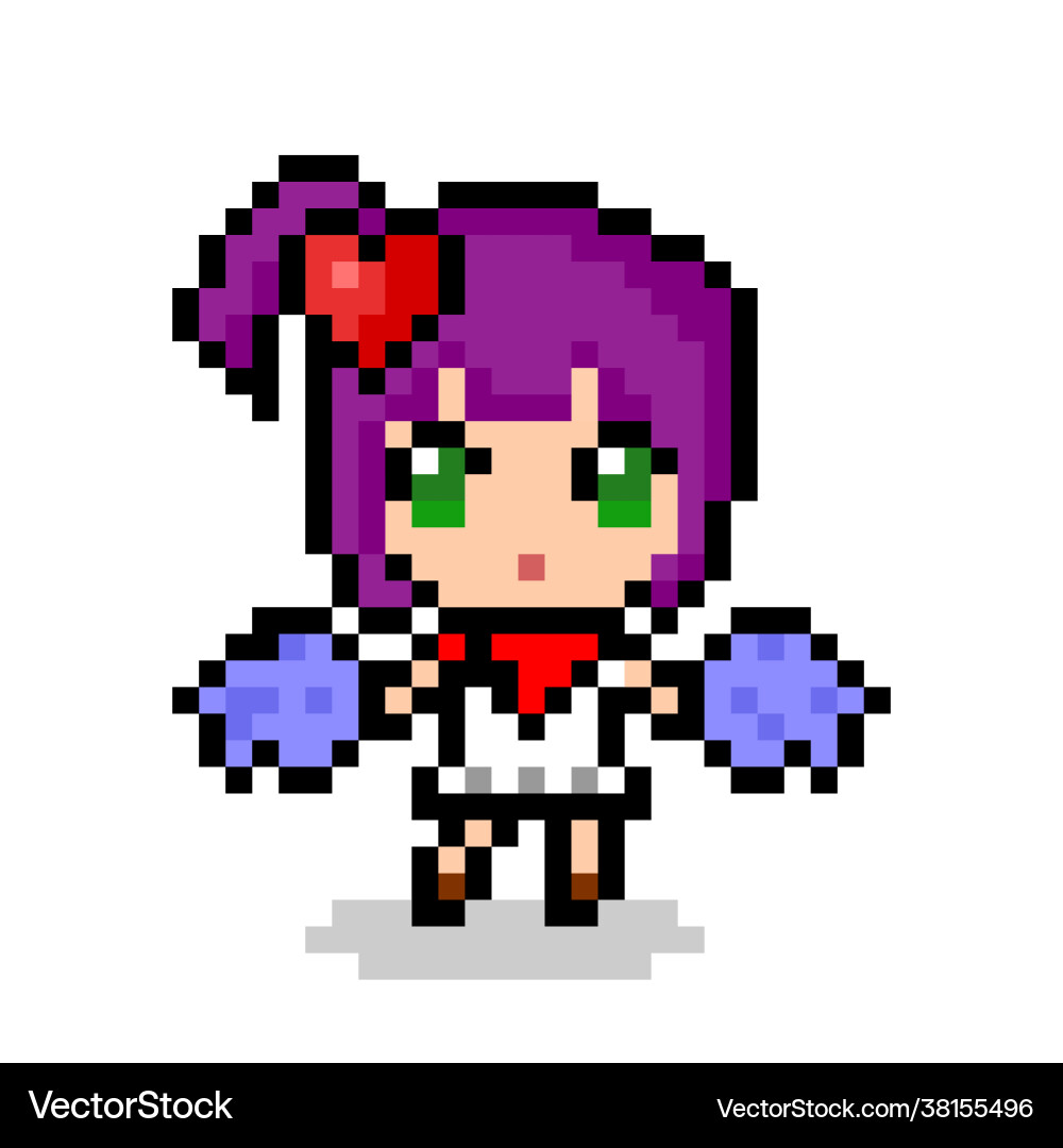 Pixel image cute cheerleading girl for game assets
