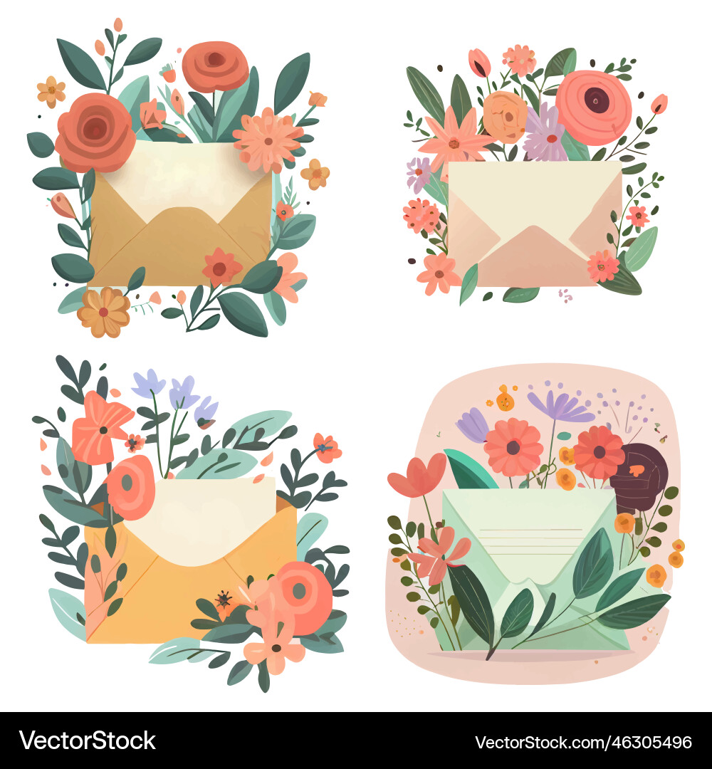 Set of flower in pack box mail Royalty Free Vector Image