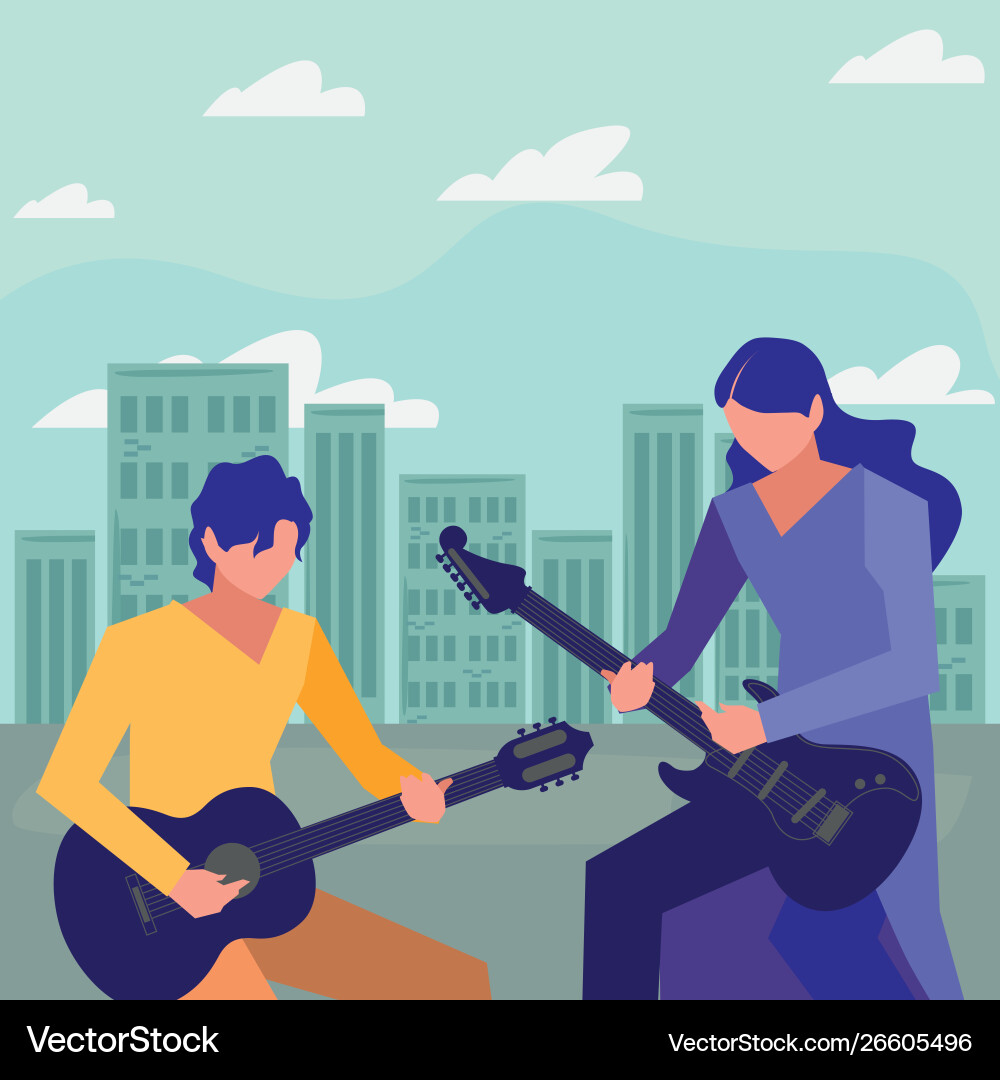 Two male musicians musical instruments Royalty Free Vector