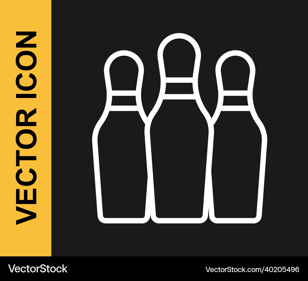 White line bowling pin icon isolated on black Vector Image