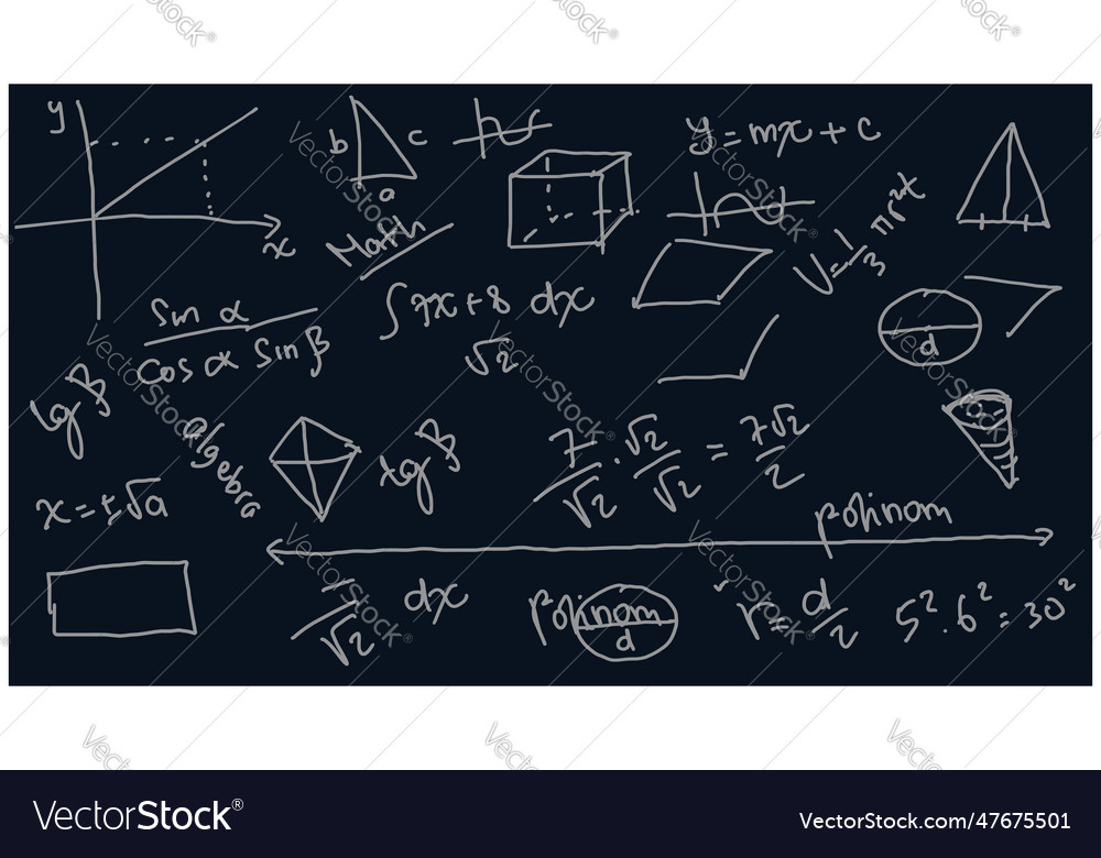 Doodle math formulas and numbers on black Vector Image