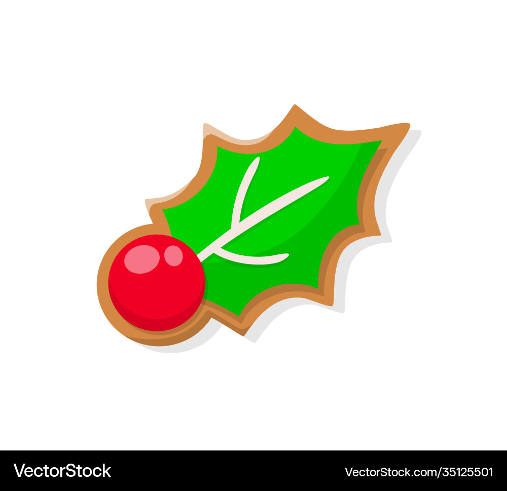 Gingerbread bright green leaf with berry Vector Image
