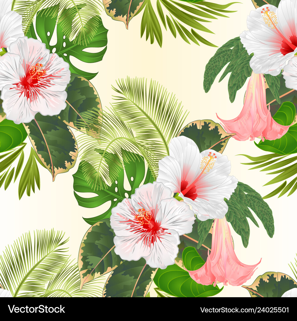 Seamless texture tropical flowers hibiscus Vector Image