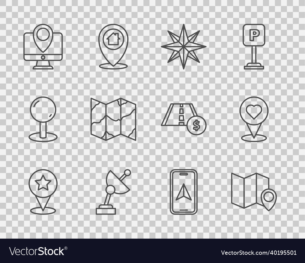 Set line map pointer with star folded map Vector Image