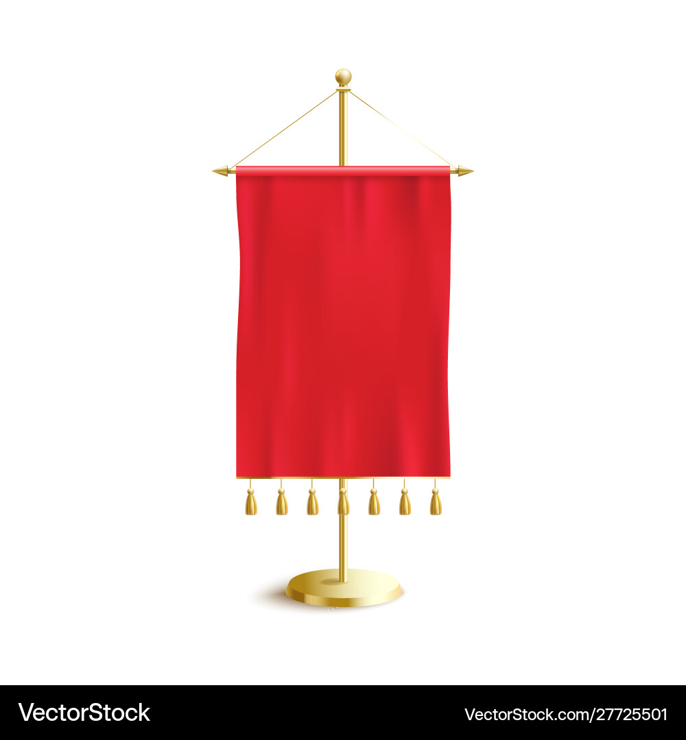 Small silk red pennant with golden hanging Vector Image