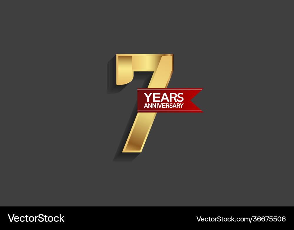 7 years anniversary simple design with golden Vector Image