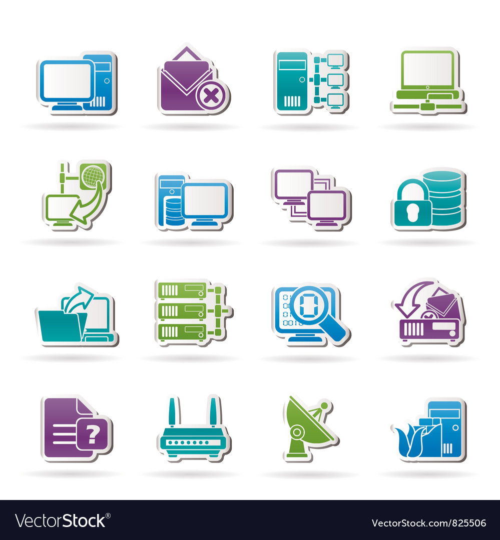 Computer network and internet icons Royalty Free Vector