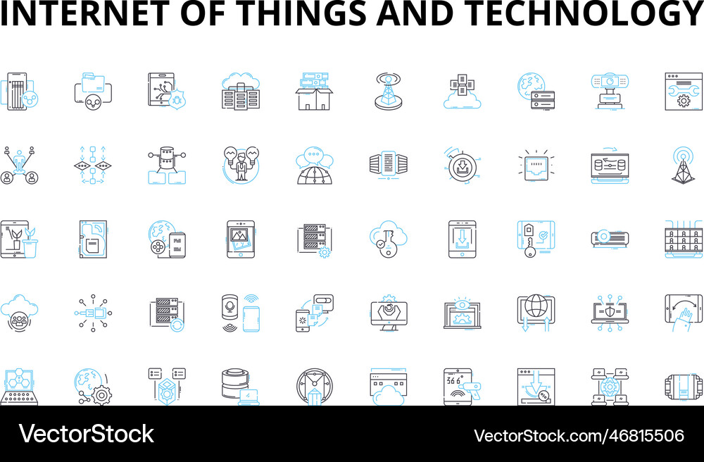 Internet of things and technology linear icons set
