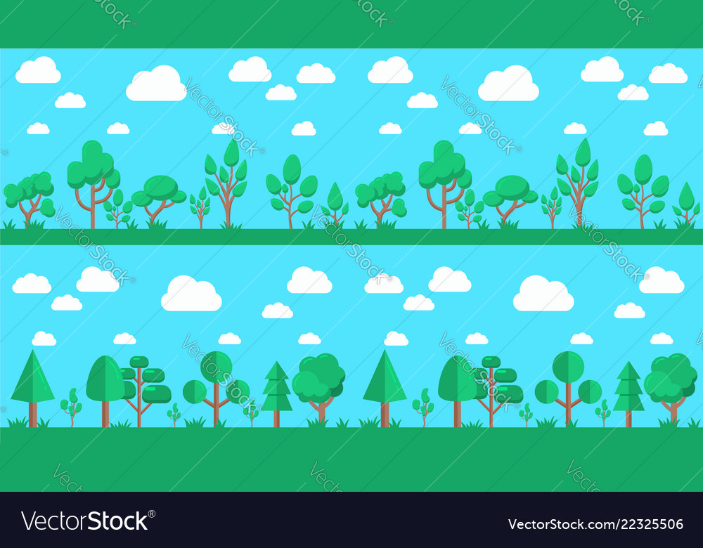 Set natural forest landscapes flat design Vector Image
