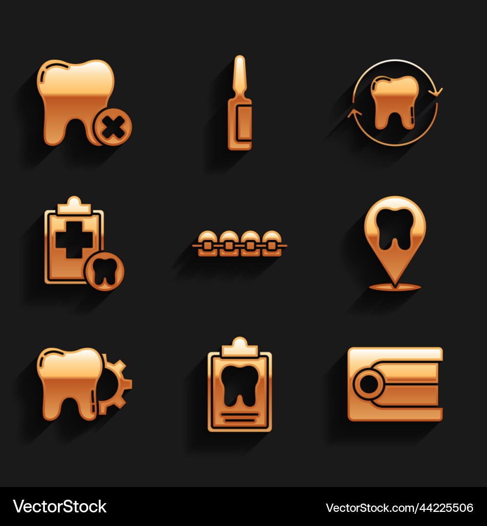 Set teeth with braces dental card dentures model Vector Image