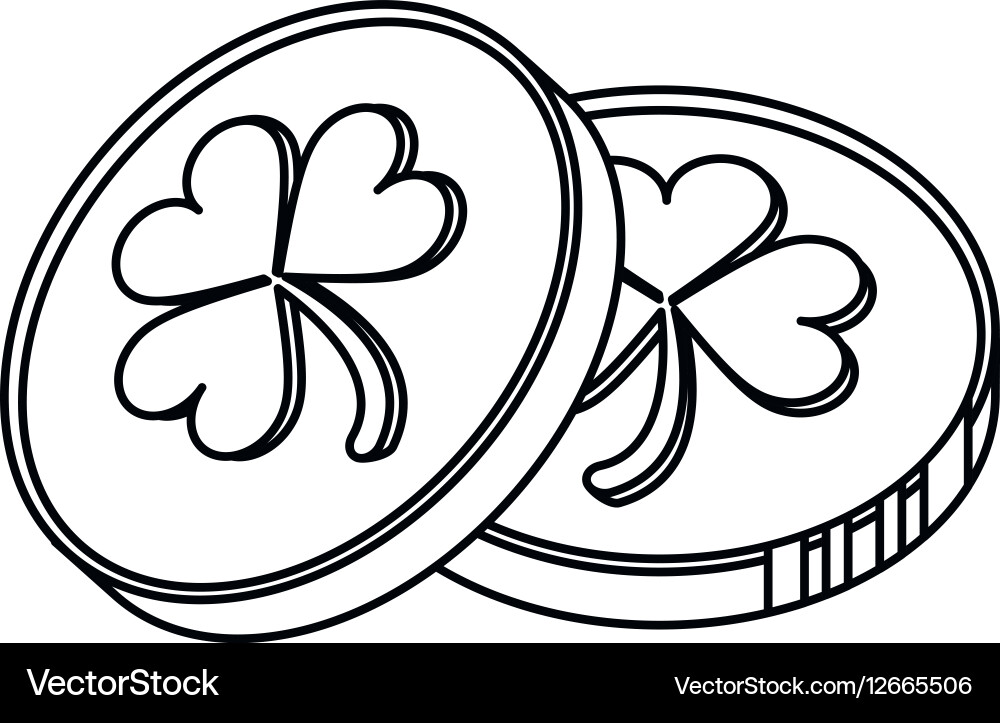 St patrick day coins sign outline Royalty Free Vector Image