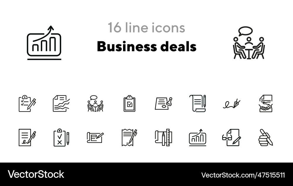 Business deals line icon set Royalty Free Vector Image