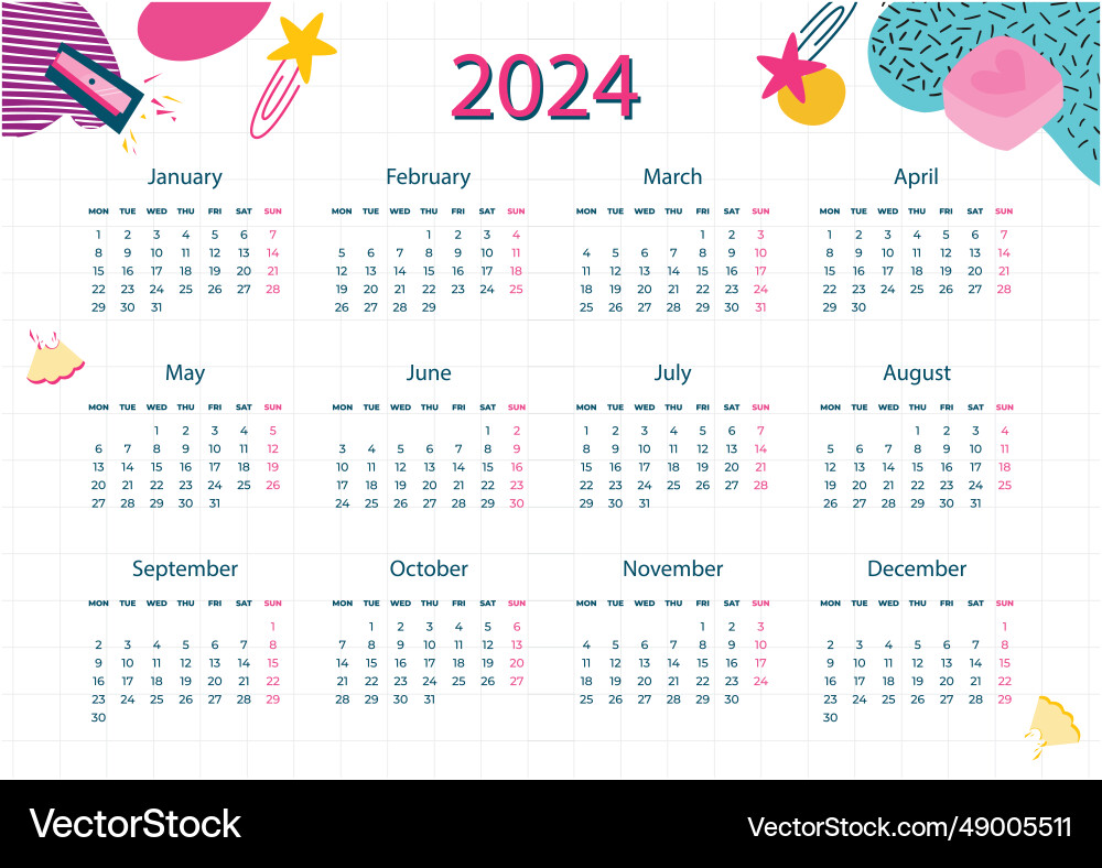 Colorful calendar template with stationery Vector Image