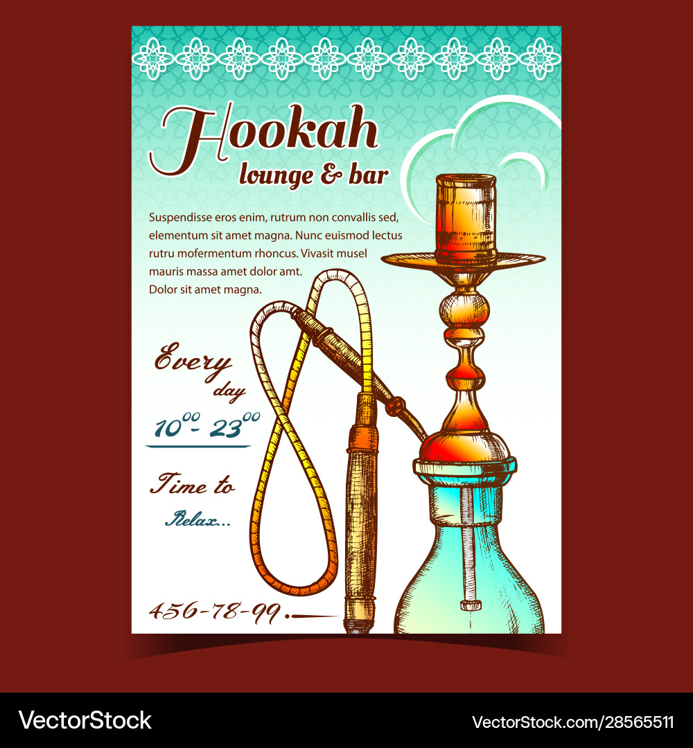 Hookah lounge and bar advertising poster Vector Image