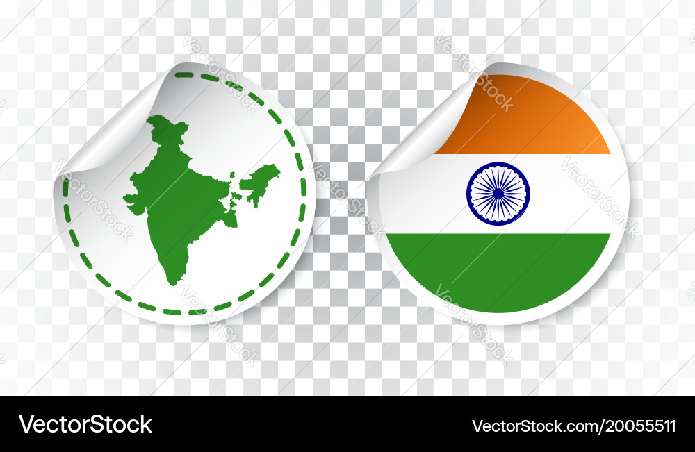 India sticker with flag and map label round tag Vector Image