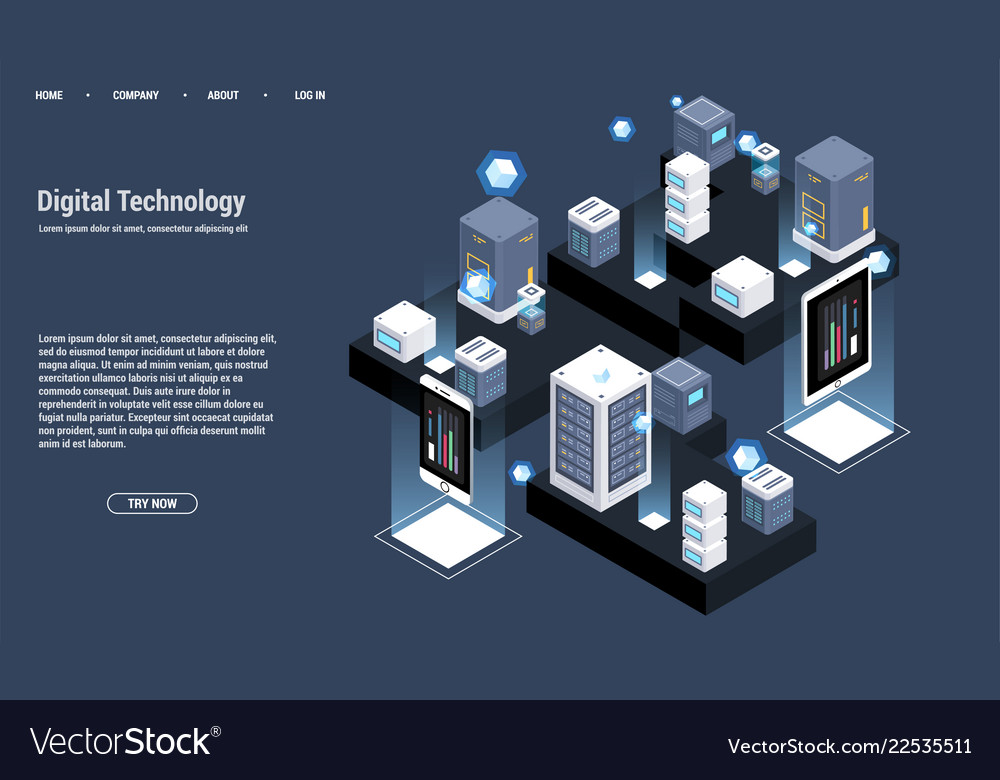 Isometric server room and big data processing Vector Image Isometric server room and big data processing Vector Image