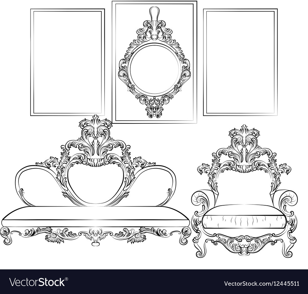 Royal sofa and frames set Royalty Free Vector Image