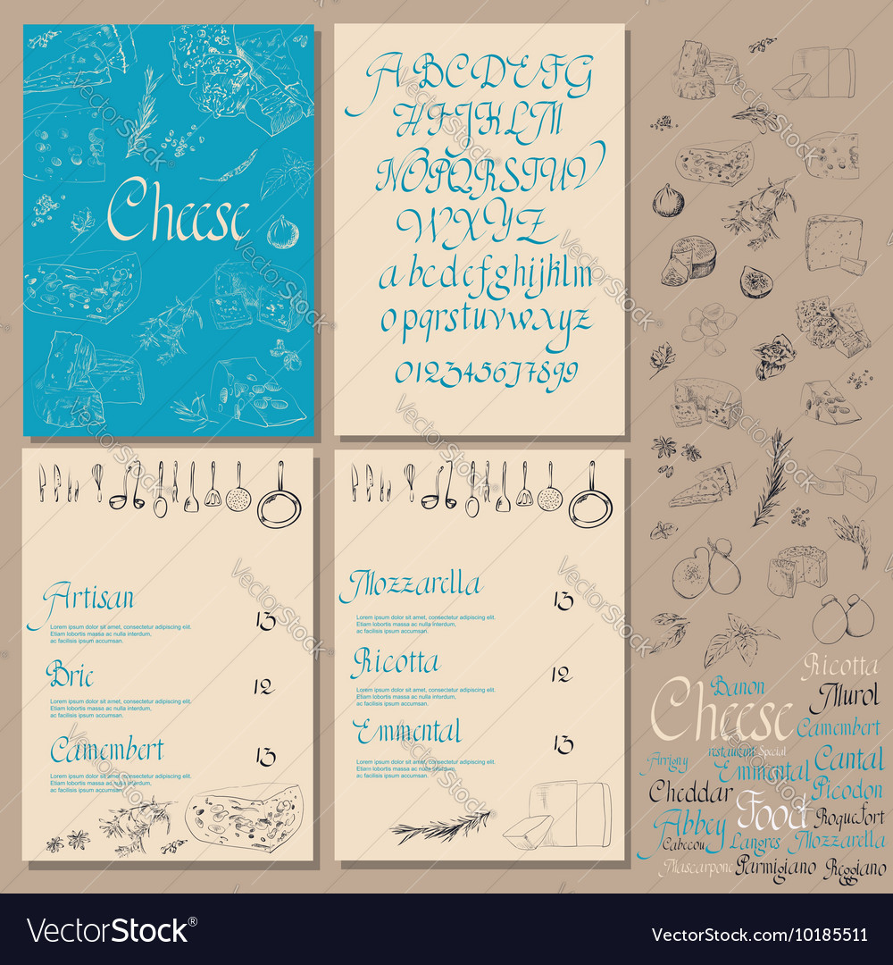 Set cheese menu Royalty Free Vector Image - VectorStock