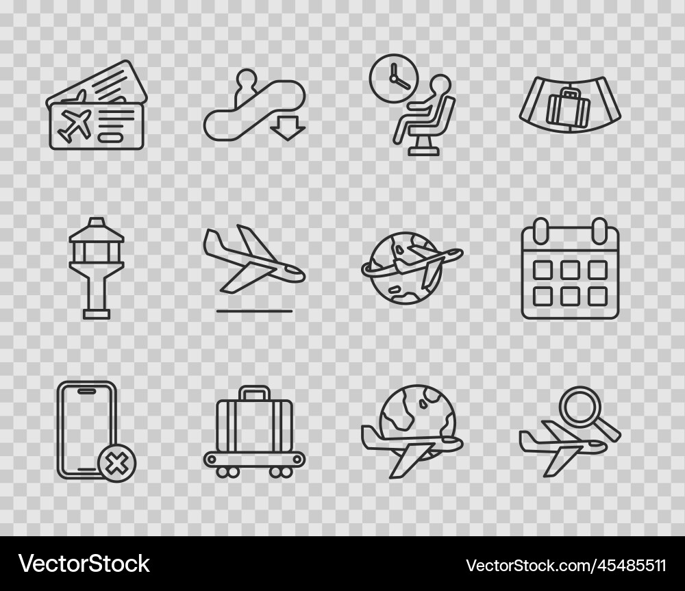 Set line no cell phone airplane search human Vector Image