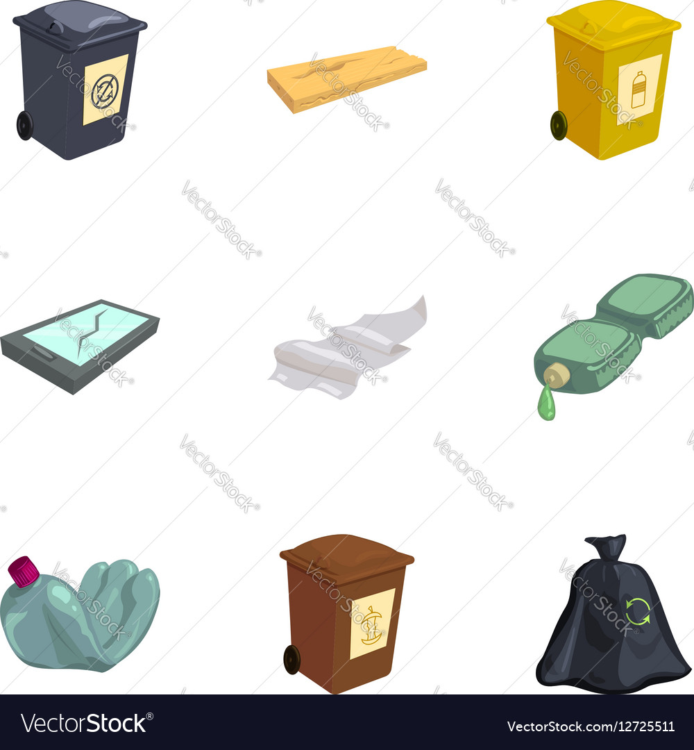 Waste for recycling icons set Royalty Free Vector Image