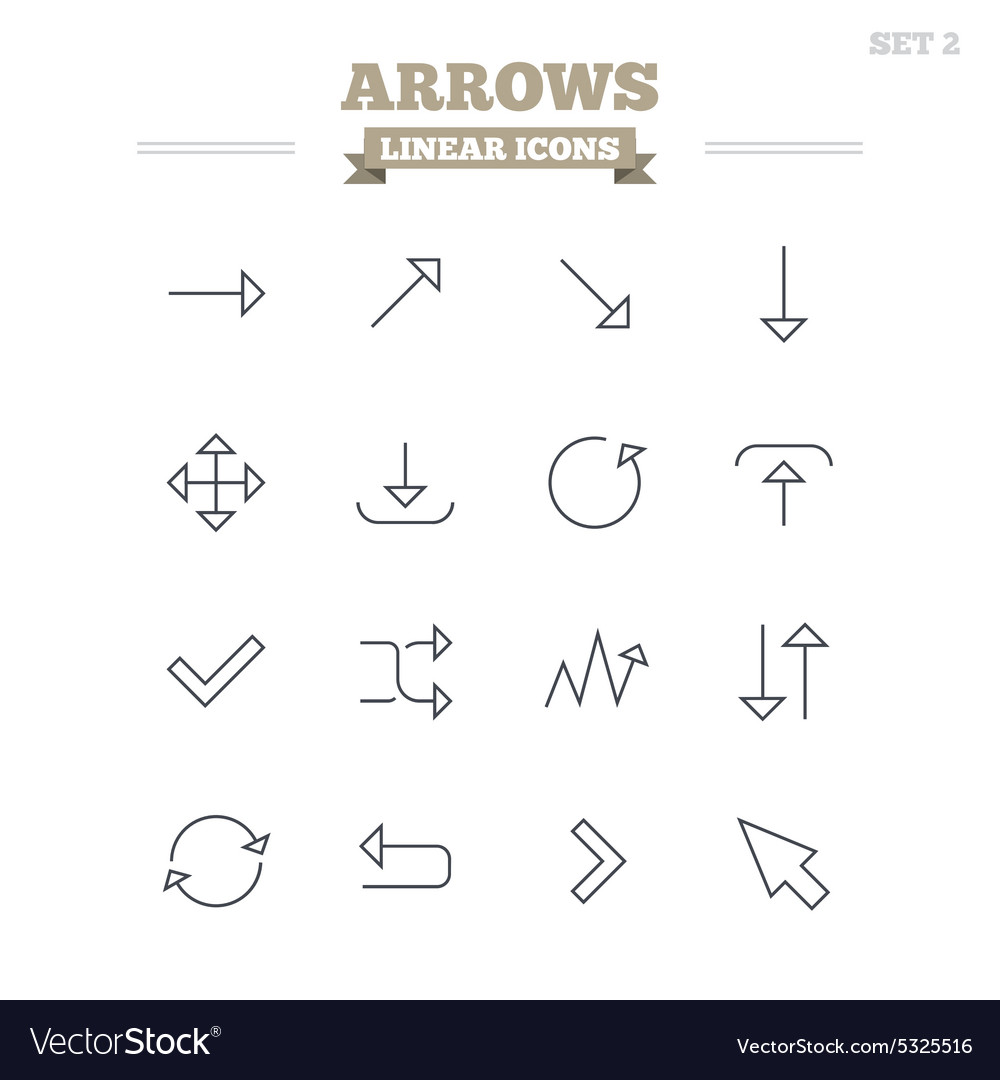 Arrows Linear Icons Set Thin Outline Signs Vector Image
