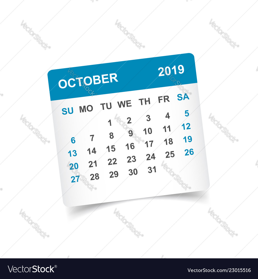 Calendar october 2019 year in paper sticker Vector Image
