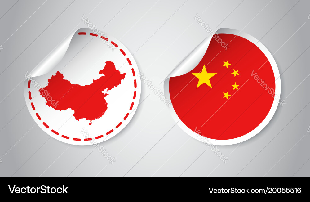 China sticker with flag and map label round tag Vector Image