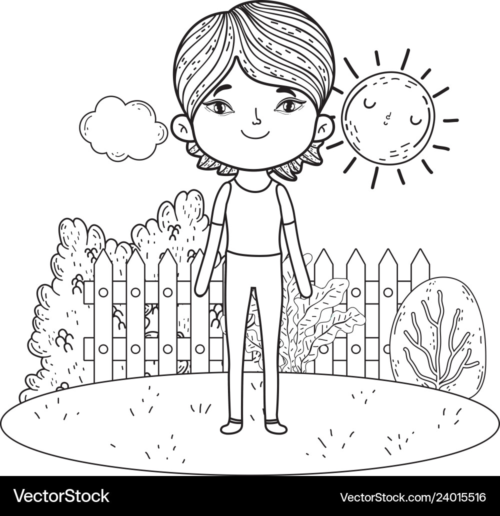 Cute little boy in the landscape Royalty Free Vector Image