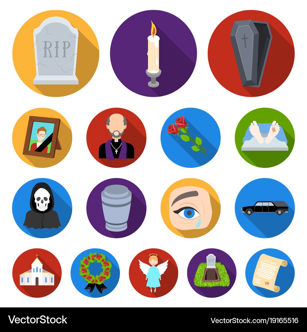 Funeral ceremony flat icons in set collection Vector Image