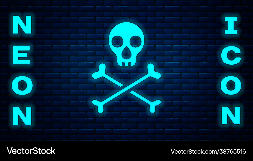 Glowing neon skull on crossbones icon isolated Vector Image