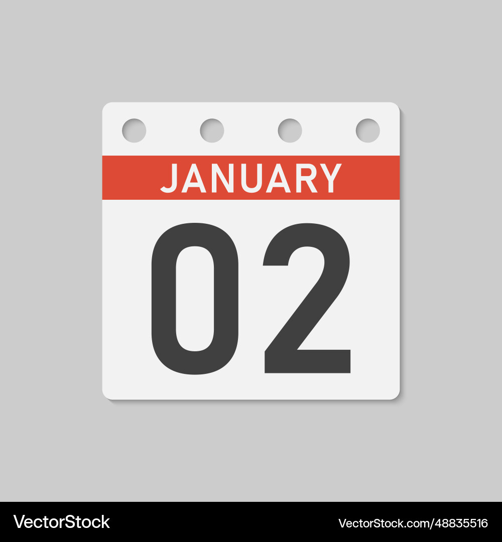 Icon page calendar day - 2 january Royalty Free Vector Image