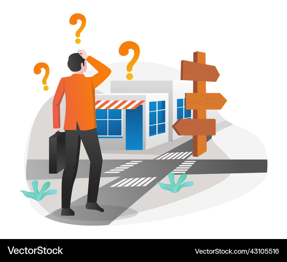 Men are confused about choosing the direction Vector Image