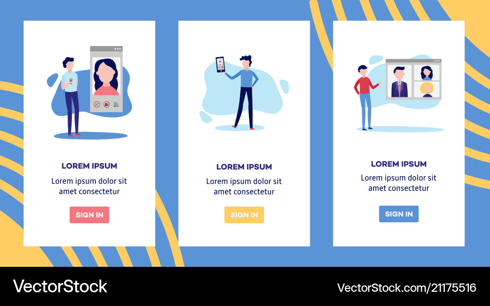 Online video call chat conference banners set with