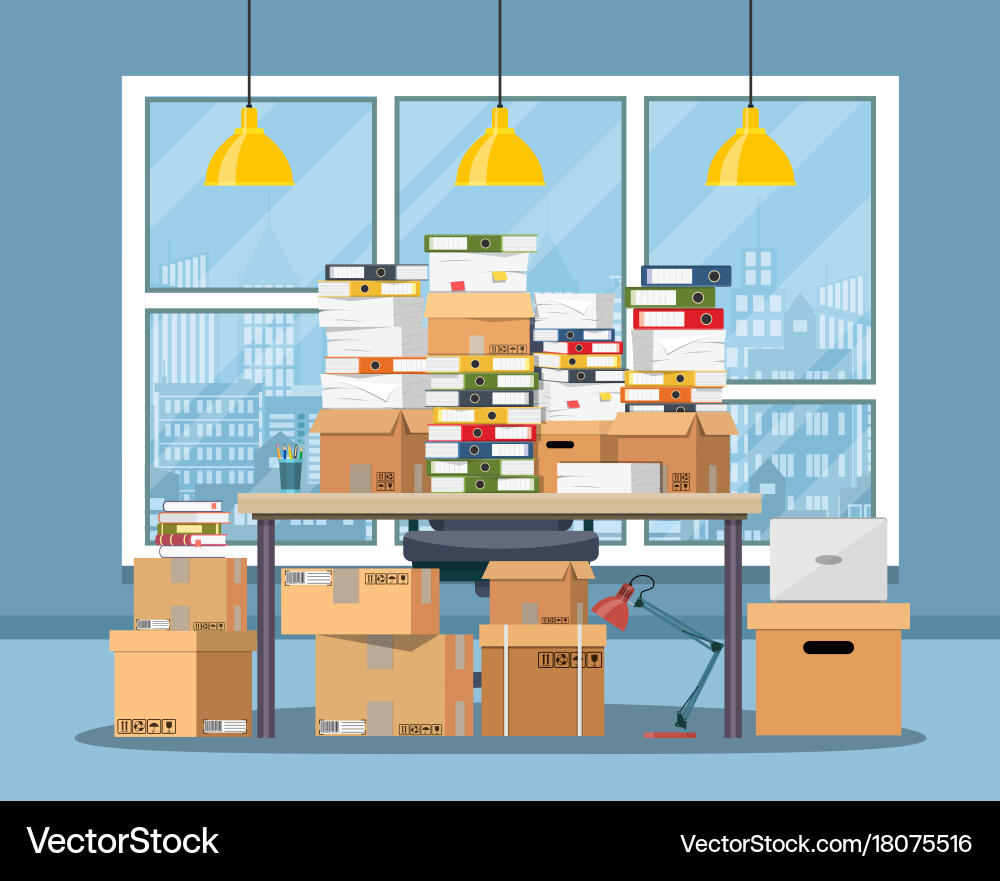 Pile of paper documents on office table Royalty Free Vector