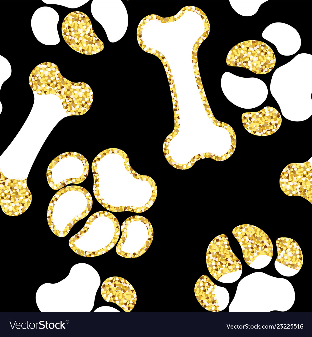 Seamless golden sparkle pattern with dogs theme Vector Image