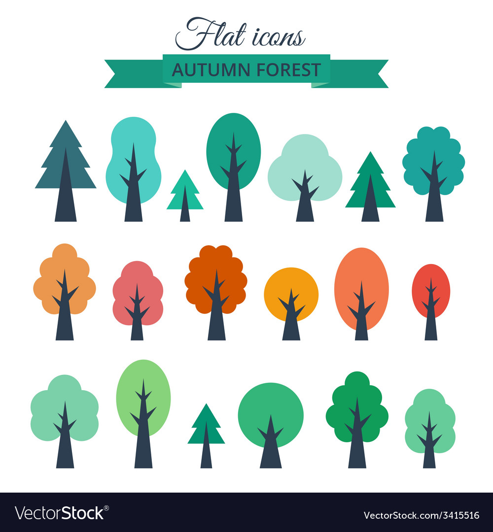 Set with colored flat trees Royalty Free Vector Image